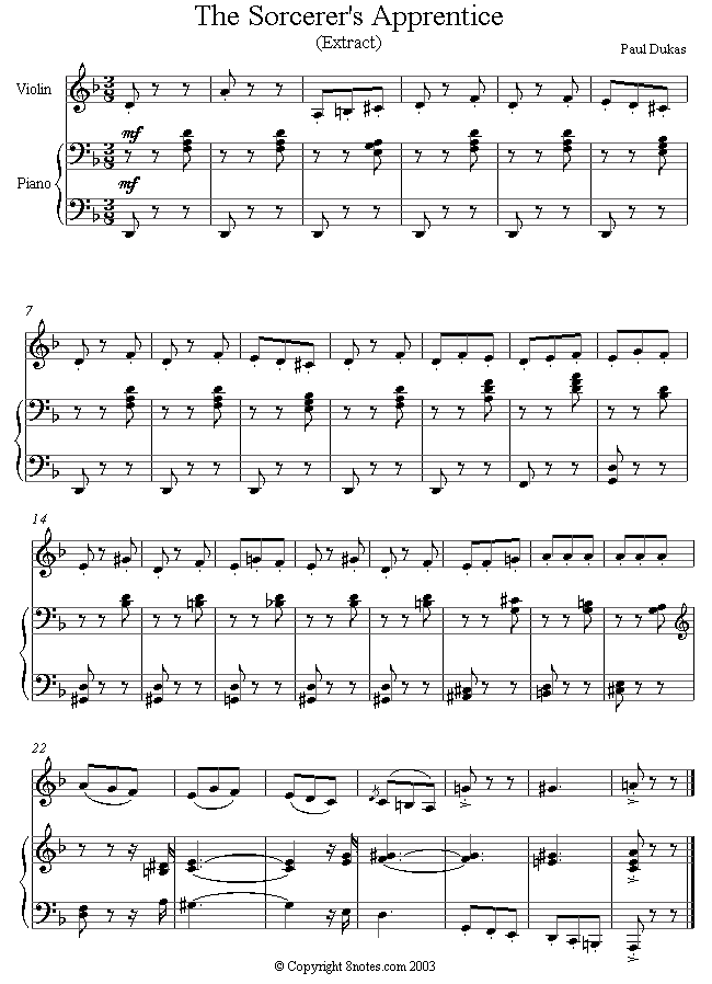 Sorcerer's Apprentice Violin Sheet Music at Andres Lowe blog